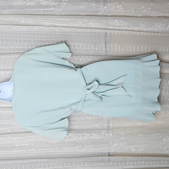 entro | Dresses | Entro Seafoam Green Blue Ruffled Feaux Wrap Dress W ...